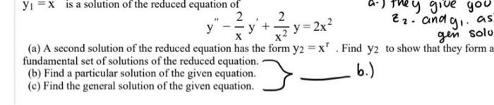 Solved yıx is a solution of the reduced equation of 2 y + 2 | Chegg.com