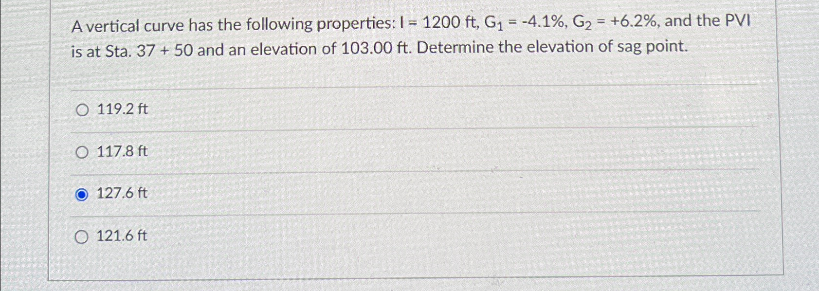 Solved A vertical curve has the following properties: | Chegg.com