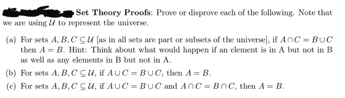 Solved Set Theory Proofs: Prove or disprove each of the | Chegg.com