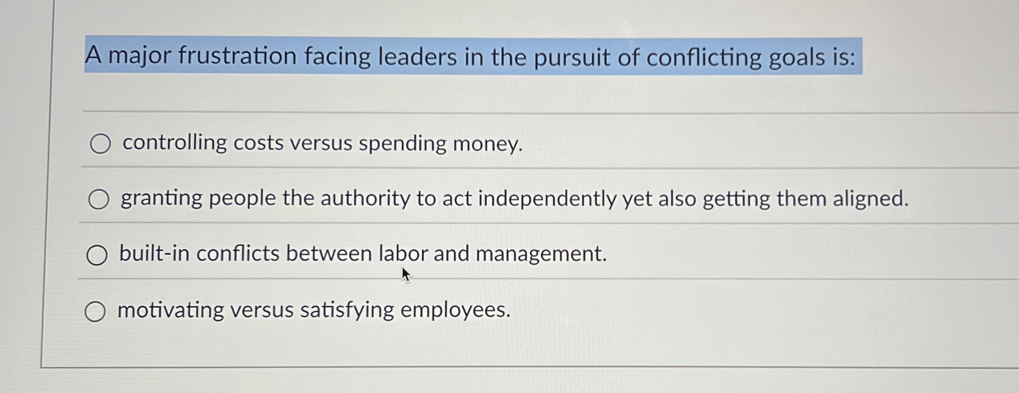 Solved A major frustration facing leaders in the pursuit of | Chegg.com