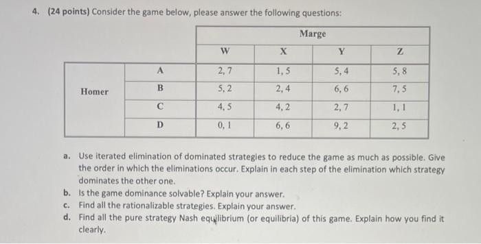 Solved 4. ( 24 points) Consider the game below, please | Chegg.com