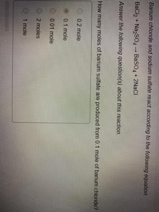 Solved Barium chloride and sodium sulfate react according to | Chegg.com