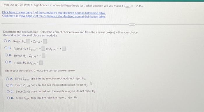 Solved If you use a 0 05 level of significance in a two-tail | Chegg.com