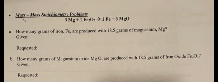 Solved - Mass - Mass Stoichiometry Problems 4. | Chegg.com