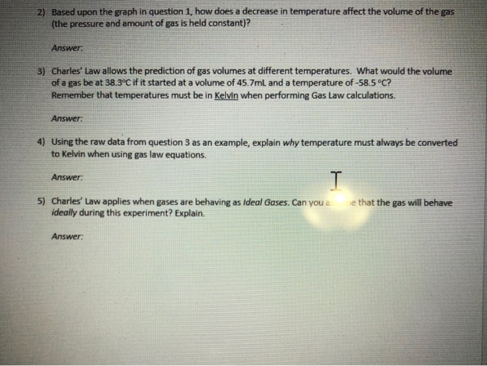Solved CHARLES' LAW Pre-Lab Questions 1) The following data | Chegg.com
