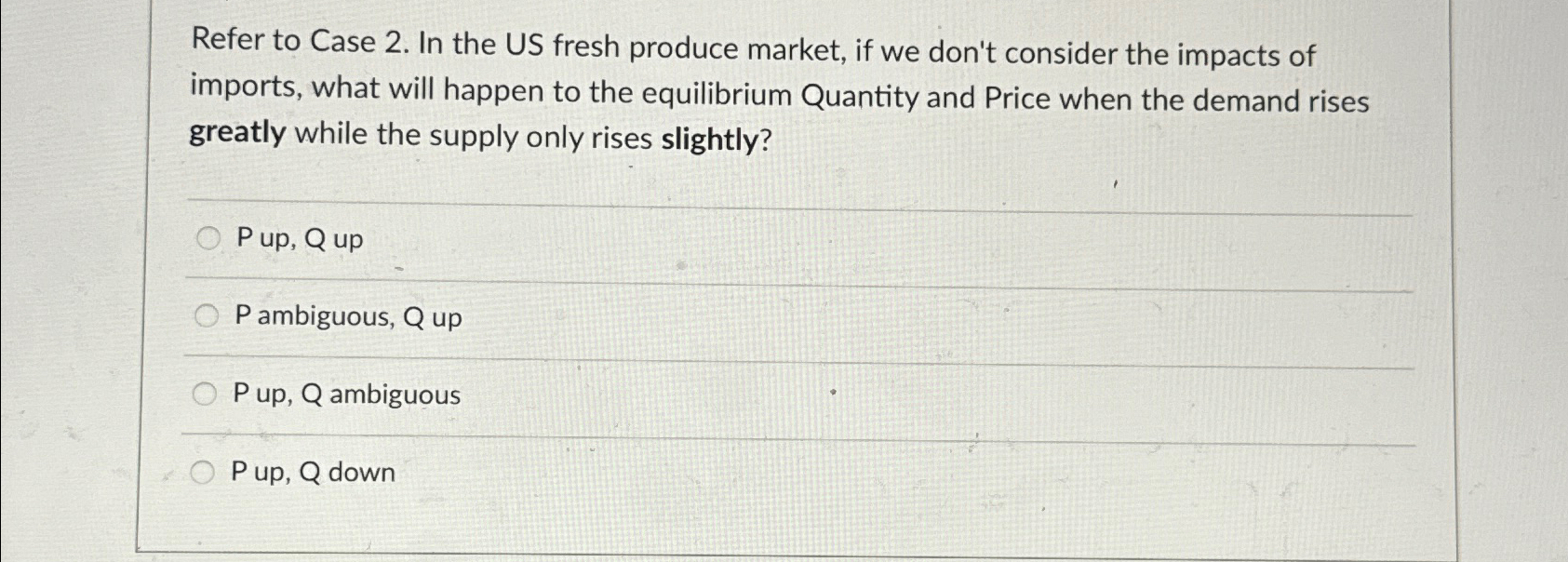 Solved Refer to Case 2. ﻿In the US fresh produce market, if | Chegg.com