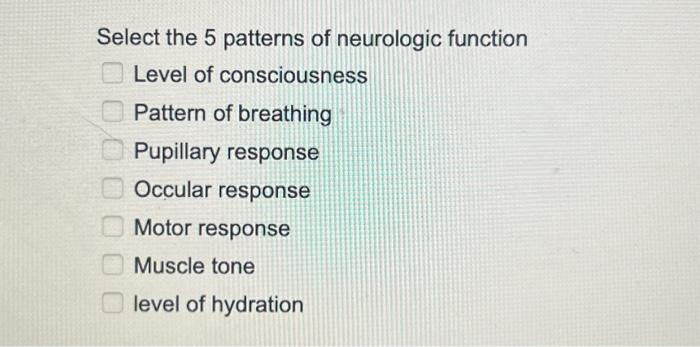 Solved Select the 5 patterns of neurologic function Level of | Chegg.com