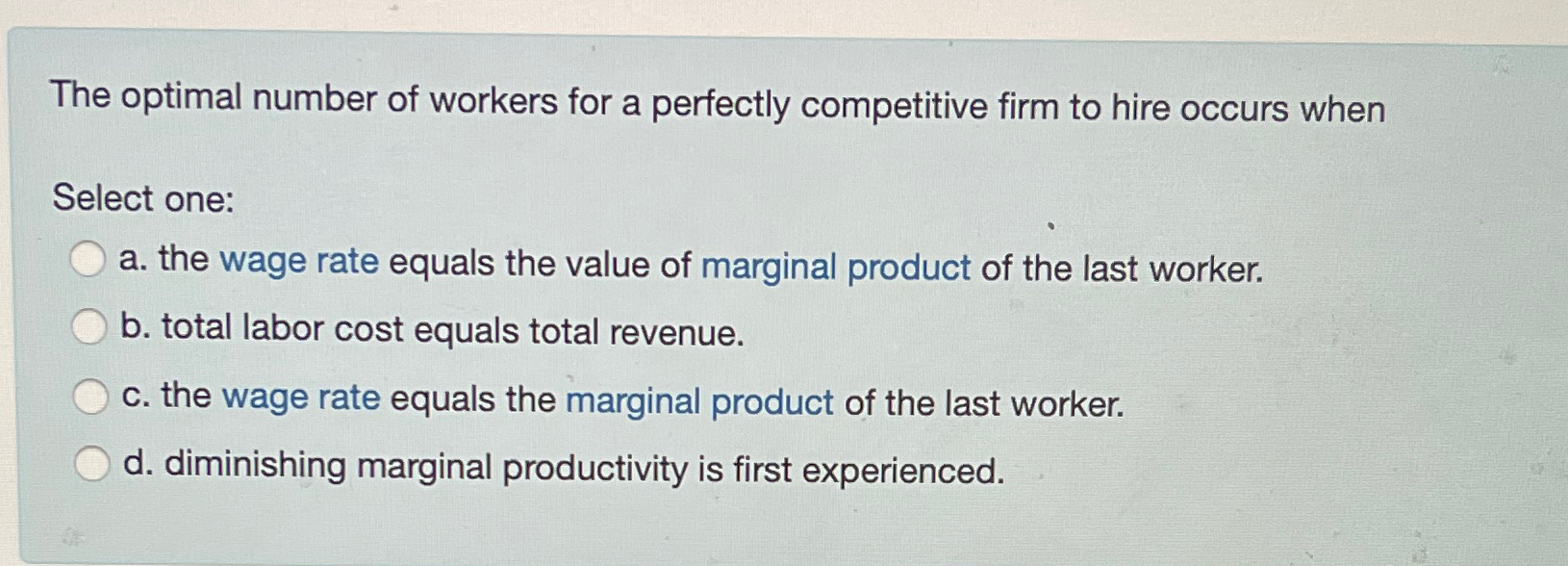 Solved The optimal number of workers for a perfectly | Chegg.com