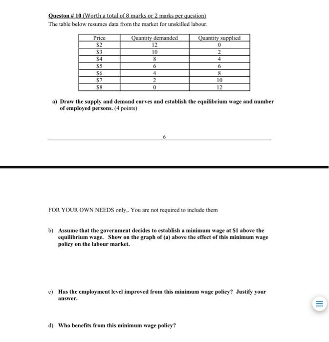 Solved Queston \# 10 (Wortha total of 8 marks or 2 marks per | Chegg.com