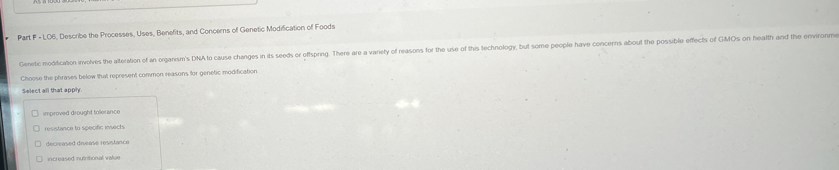 Solved Part F - ﻿LO6, ﻿Describe the Processes, Uses, | Chegg.com
