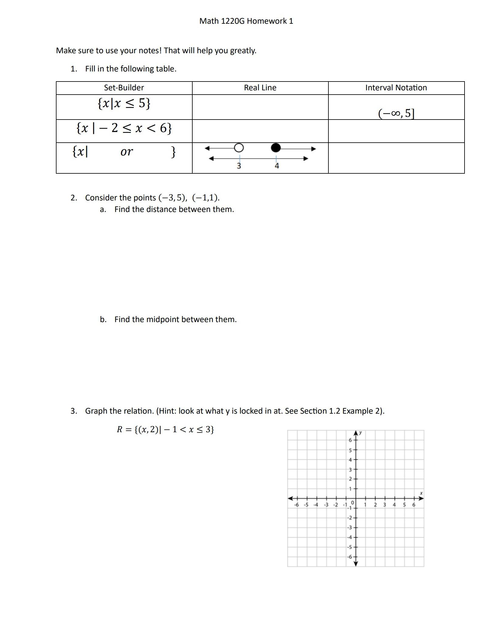 Solved Math 1220G Homework 1Make sure to use your notes! | Chegg.com