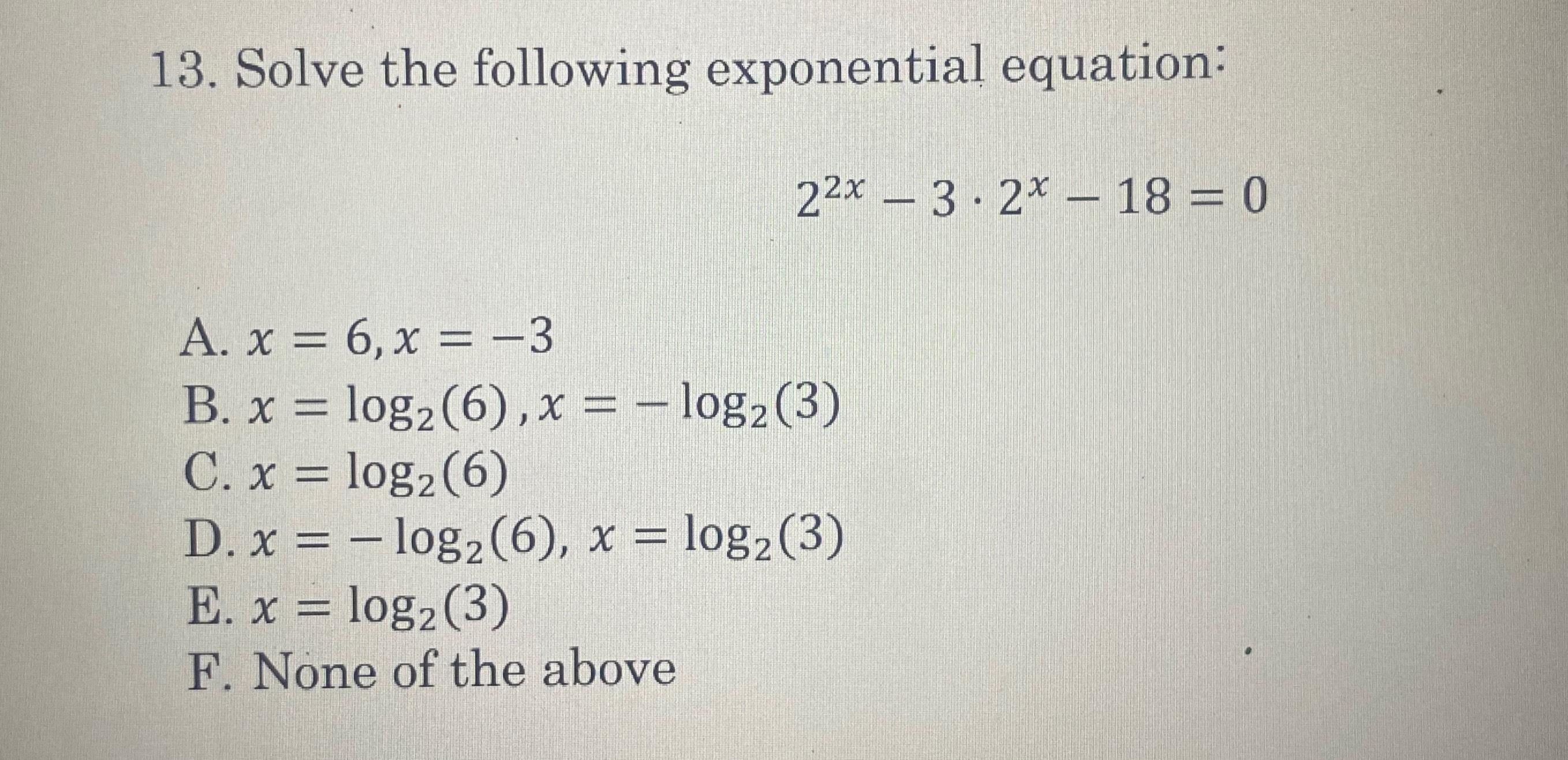 Solved Solve the following exponential | Chegg.com