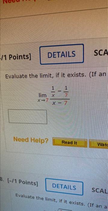 Solved /1 Points] Evaluate the limit, if it exists. (If an | Chegg.com