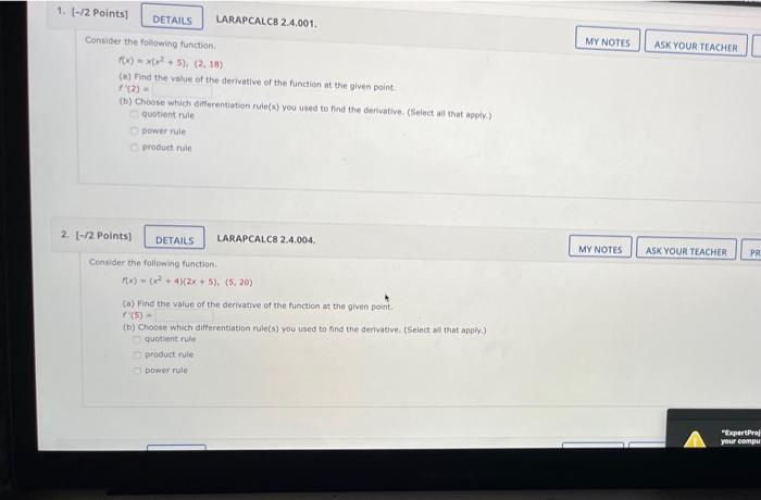 Solved 1. 1-12 Points! DETAILS LARAPCALCB 2.4.001. MY NOTES | Chegg.com Solved 1. 1-12 Points! DETAILS LARAPCALCB 2.4.001. MY NOTES | Chegg.com