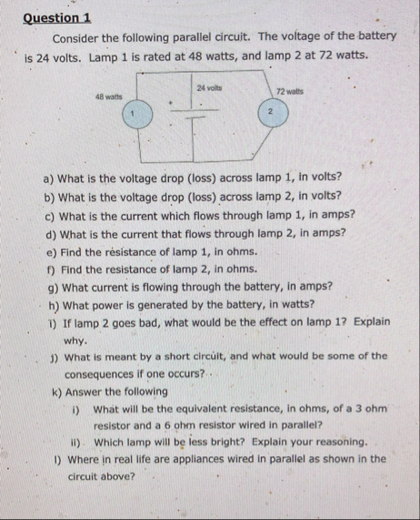Solved Question 1Consider the following parallel circuit. | Chegg.com