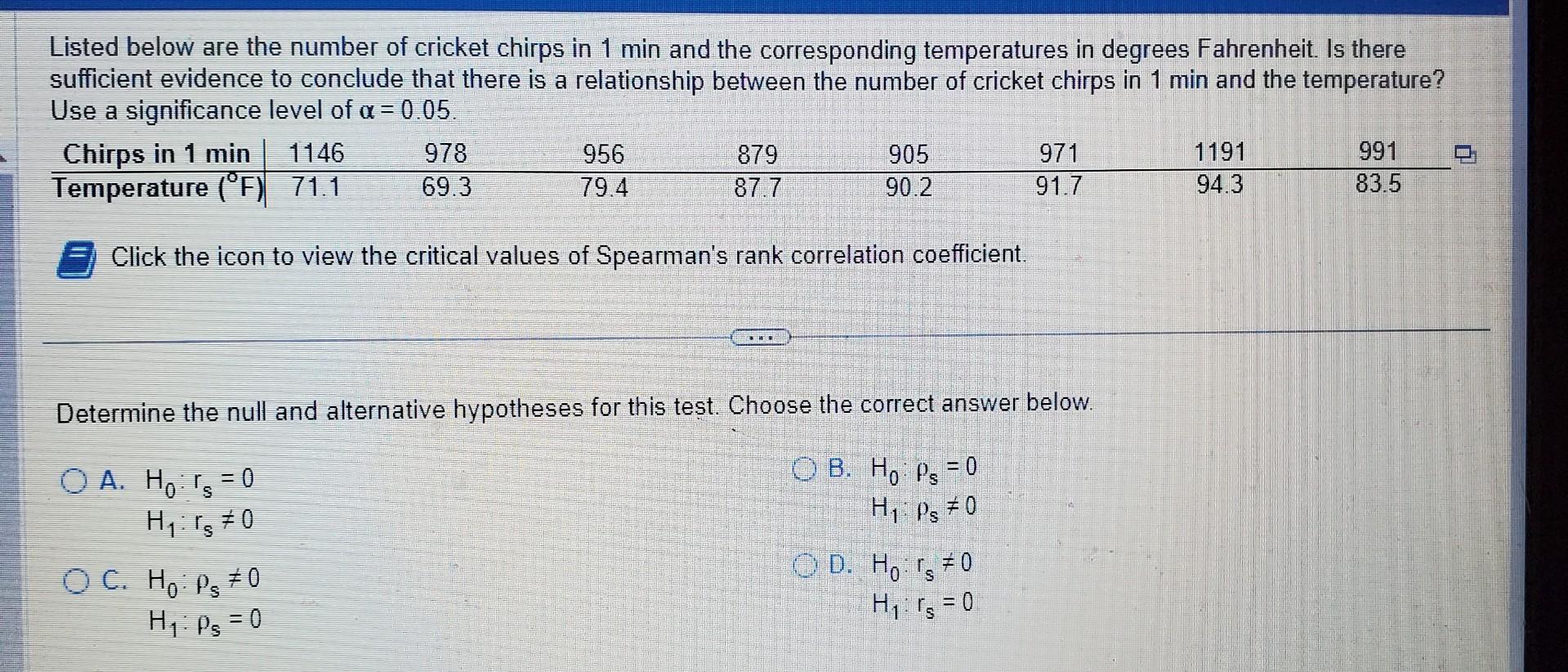Solved Listed below are the number of cricket chirps in 1 | Chegg.com