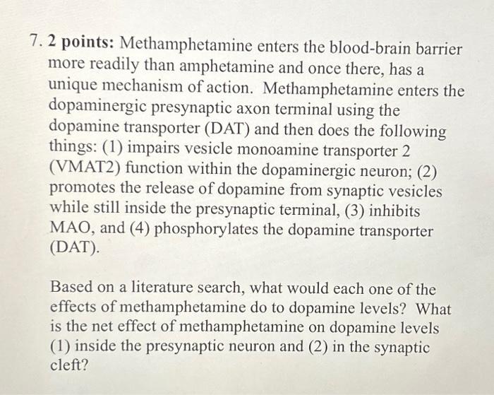 Solved 7. 2 points: Methamphetamine enters the blood-brain | Chegg.com