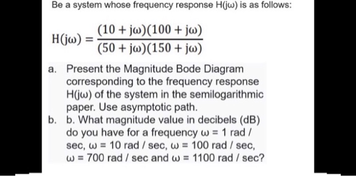 Solved Be a system whose frequency response H(jw) is as | Chegg.com