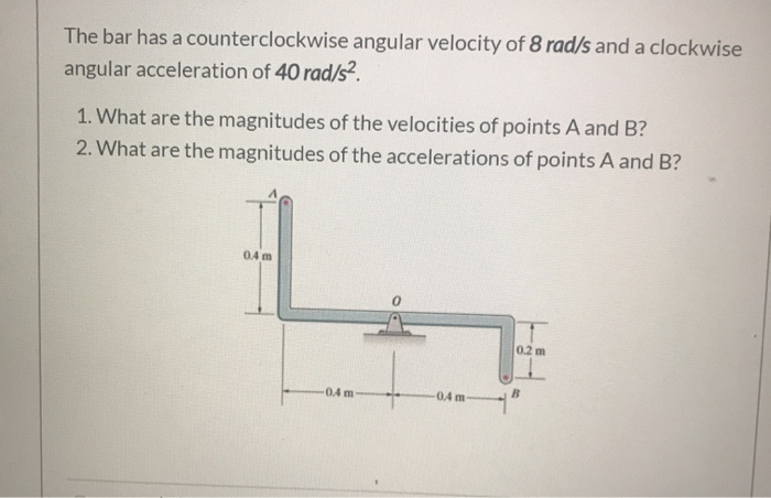 Solved The bar has a counterclockwise angular velocity of 8 | Chegg.com
