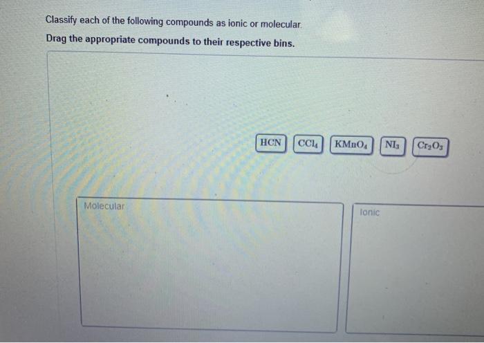 Solved Classify each of the following compounds as ionic or | Chegg.com