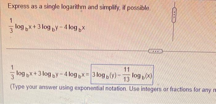 Solved Express as a single logarithm and simplify, if | Chegg.com