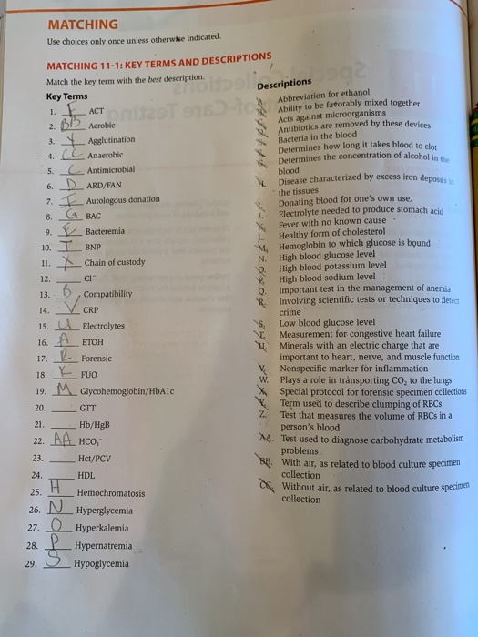Solved MATCHING Use choices only once unless otherwie | Chegg.com