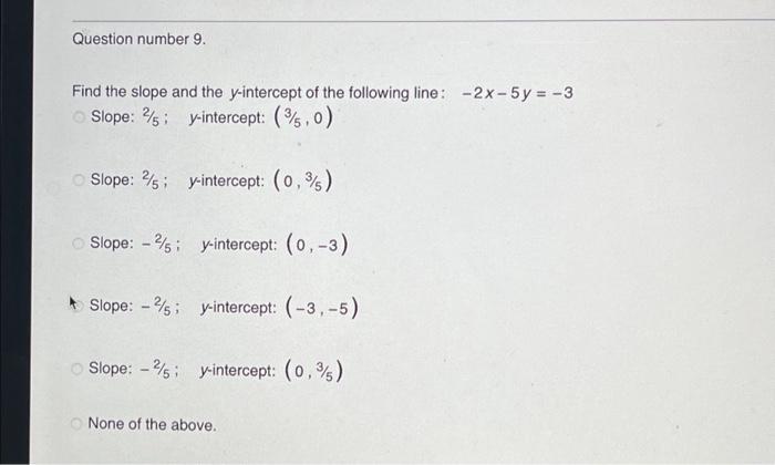 Solved Question number 9. Find the slope and the y-intercept | Chegg.com