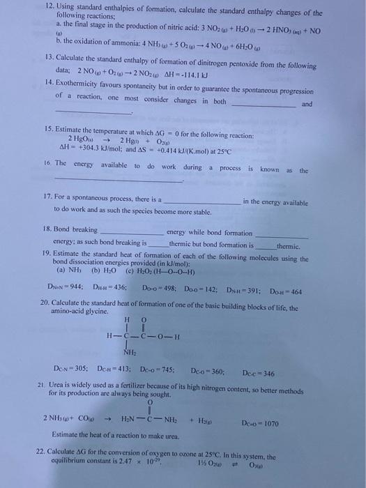 Solved 12. Using standard enthalpies of formation, calculate | Chegg.com