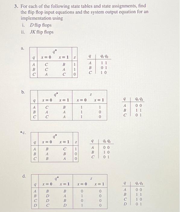 3. For each of the following state tables and state | Chegg.com