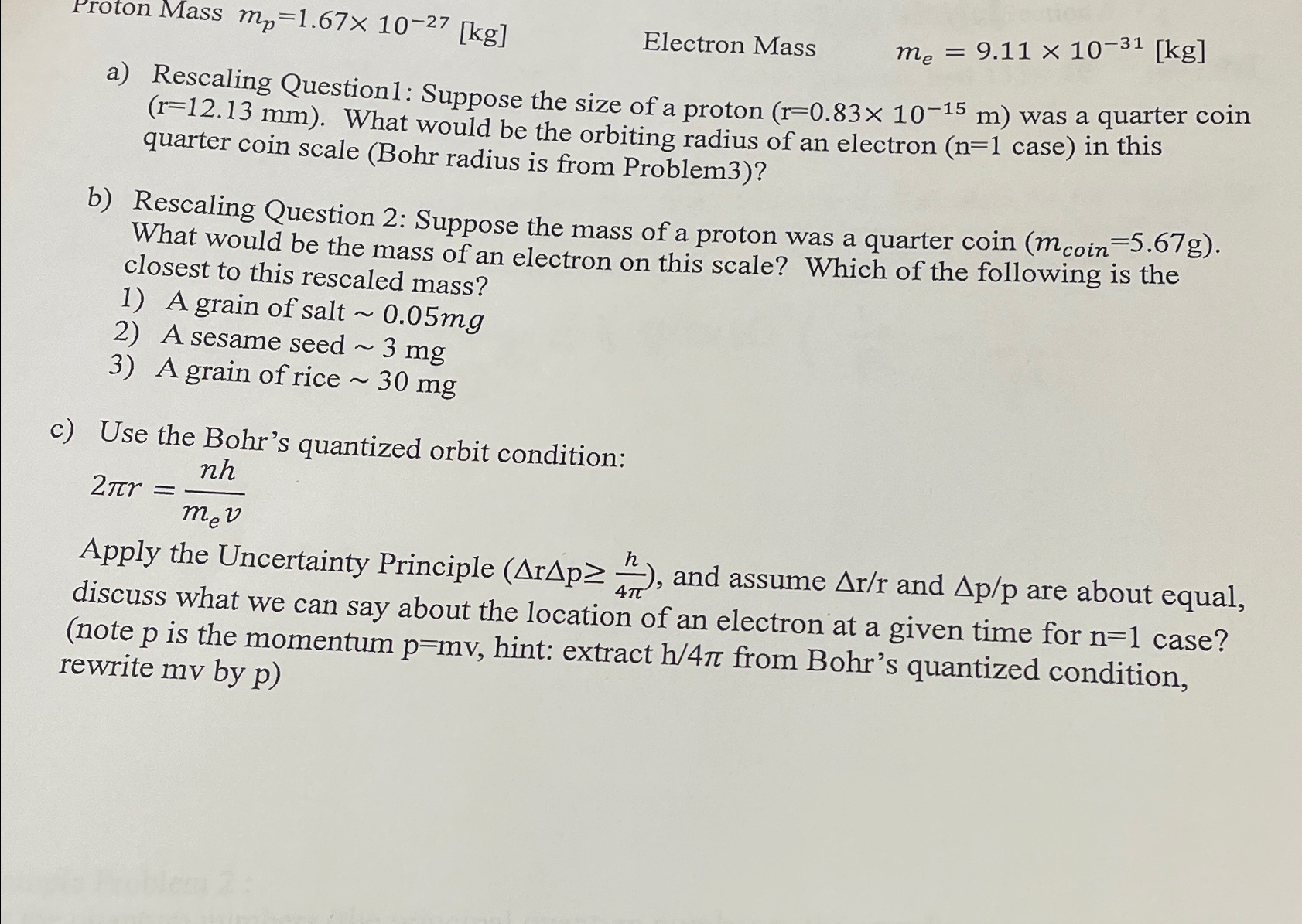 Solved Proton Mass mp=1.67×10-27[kg]Electron | Chegg.com