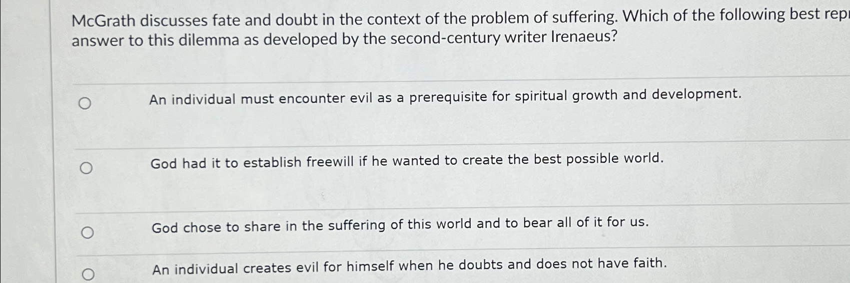 Solved McGrath discusses fate and doubt in the context of | Chegg.com