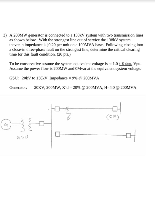 Solved 3) A 200MW generator is connected to a 138kV system | Chegg.com