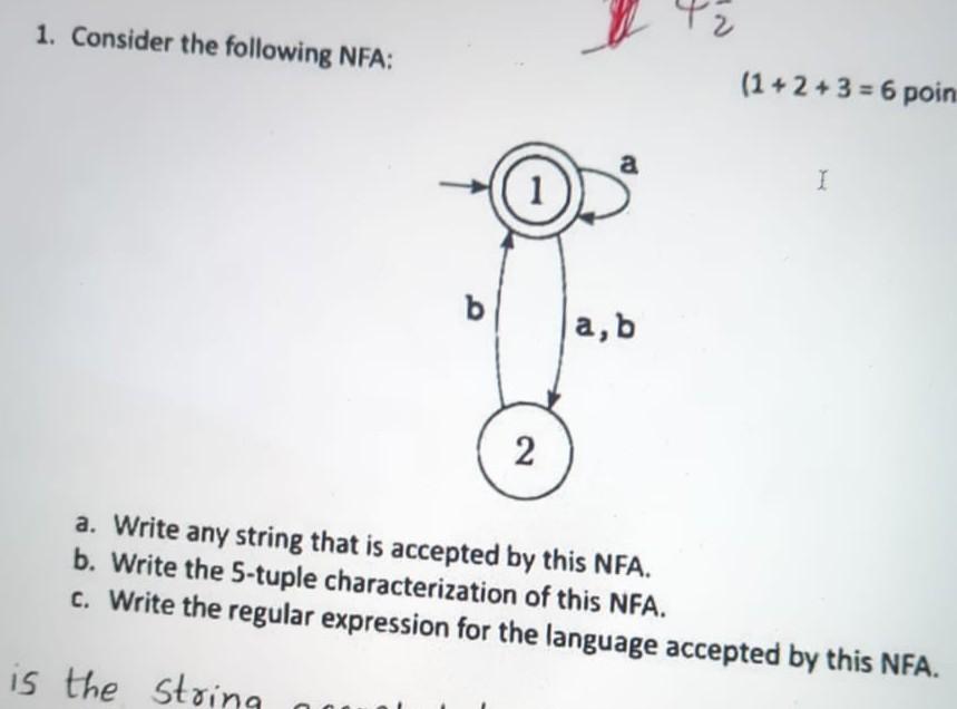 Solved 1. Consider the following NFA: (1+2+3=6 poin a. | Chegg.com