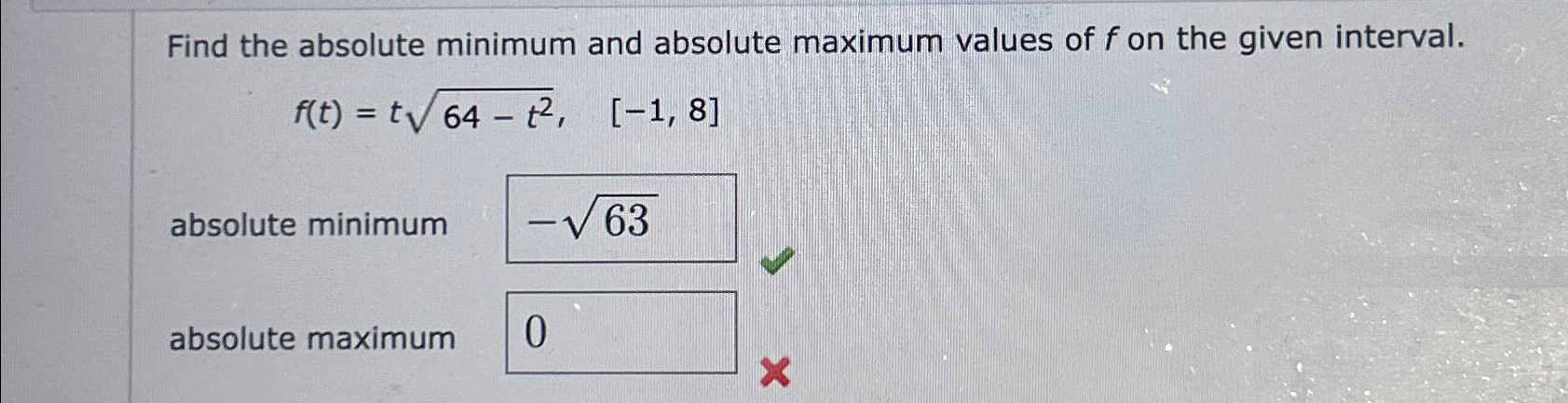 Solved Find the absolute minimum and absolute maximum values | Chegg.com