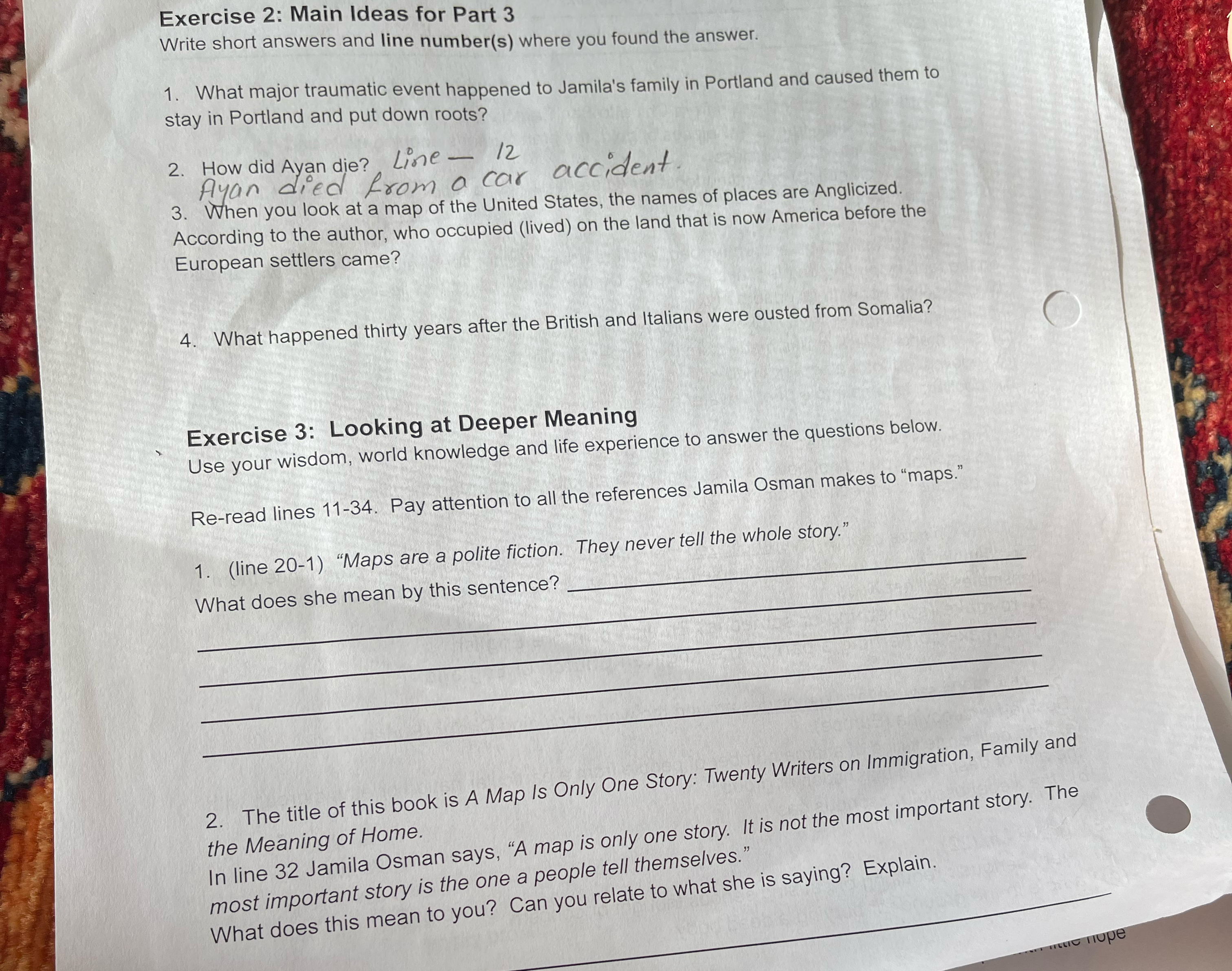Solved Exercise 2: Main Ideas for Part 3Write short answers | Chegg.com