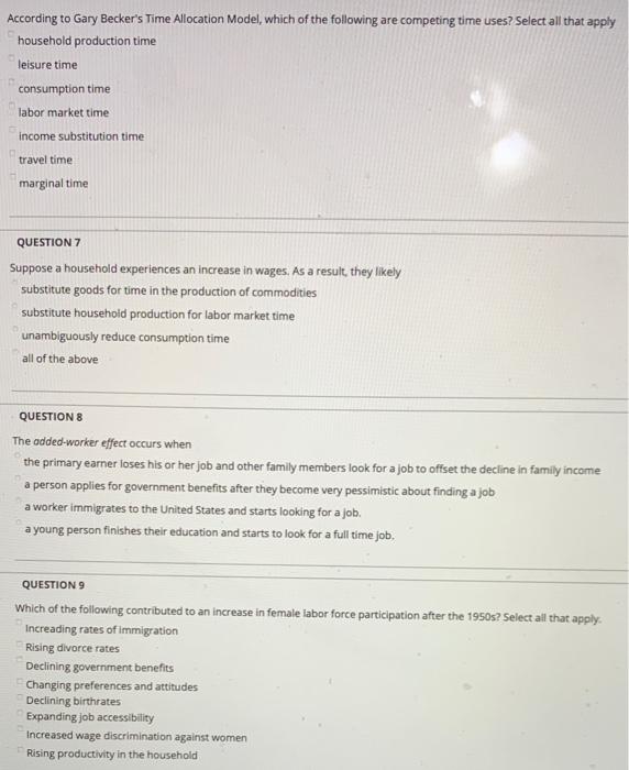Solved According to Gary Becker's Time Allocation Model, | Chegg.com