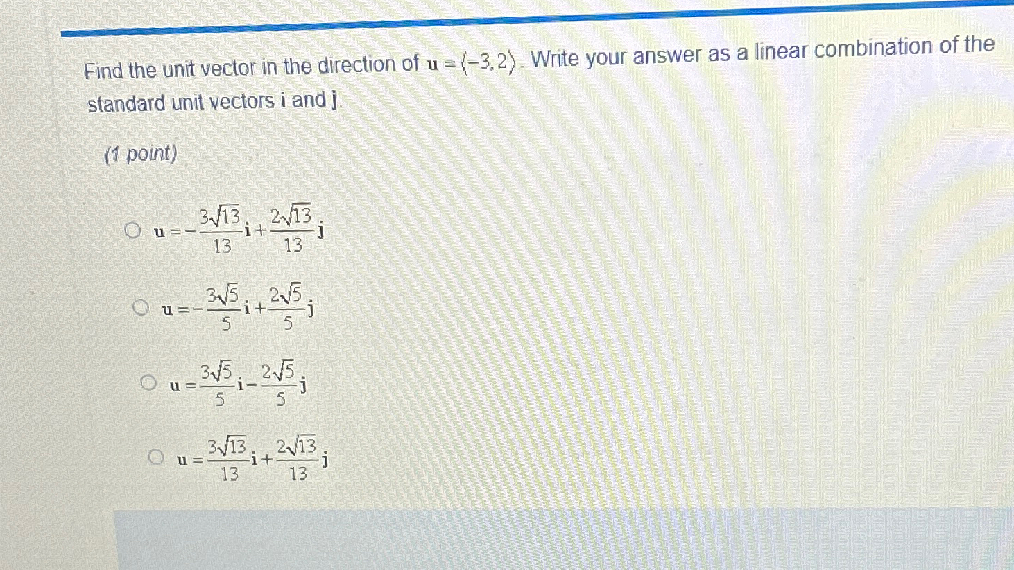 Solved Find the unit vector in the direction of u=(:-3,2:). | Chegg.com