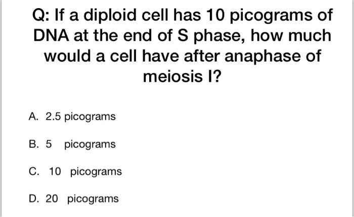 Solved Q: If a diploid cell has 10 picograms of DNA at the | Chegg.com