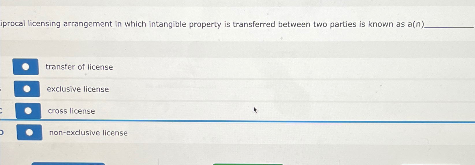 Solved iprocal licensing arrangement in which intangible | Chegg.com