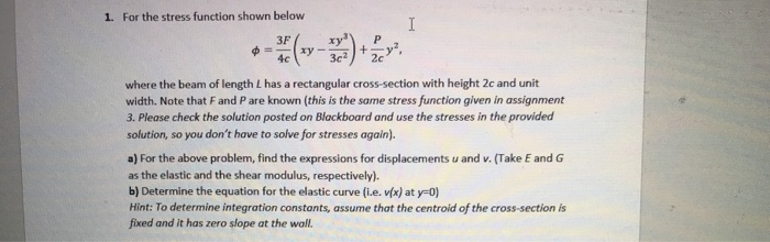 Solved 1. For the stress function shown below I 3F P ry- ry | Chegg.com