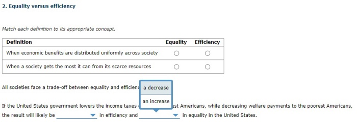 Solved 2. Equality versus efficiency Equality Efficiency | Chegg.com