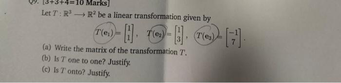 Solved Let T:R3 R2 be a linear transformation given by | Chegg.com
