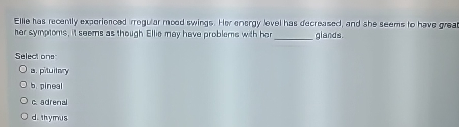 Solved Ellie has recently experienced irregular mood swings. | Chegg.com