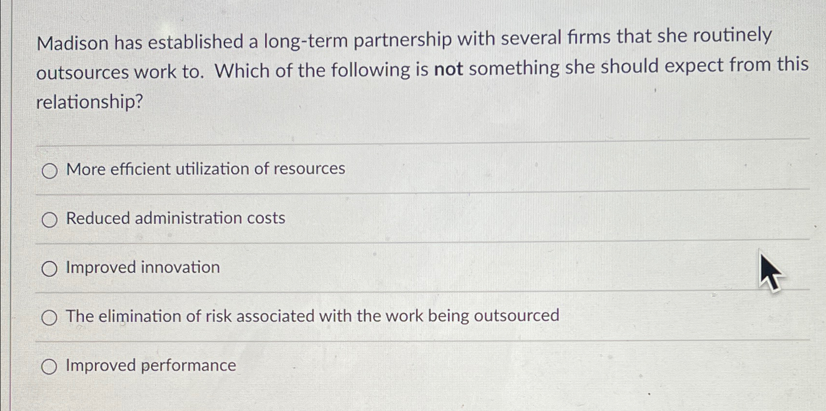 Solved Madison has established a long-term partnership with | Chegg.com