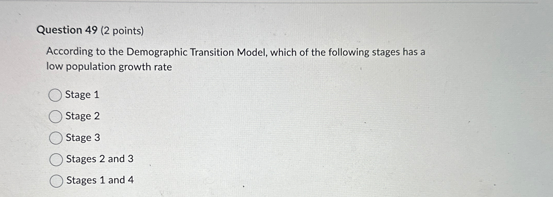 Solved Question 49 ( 2 ﻿points)According to the Demographic | Chegg.com