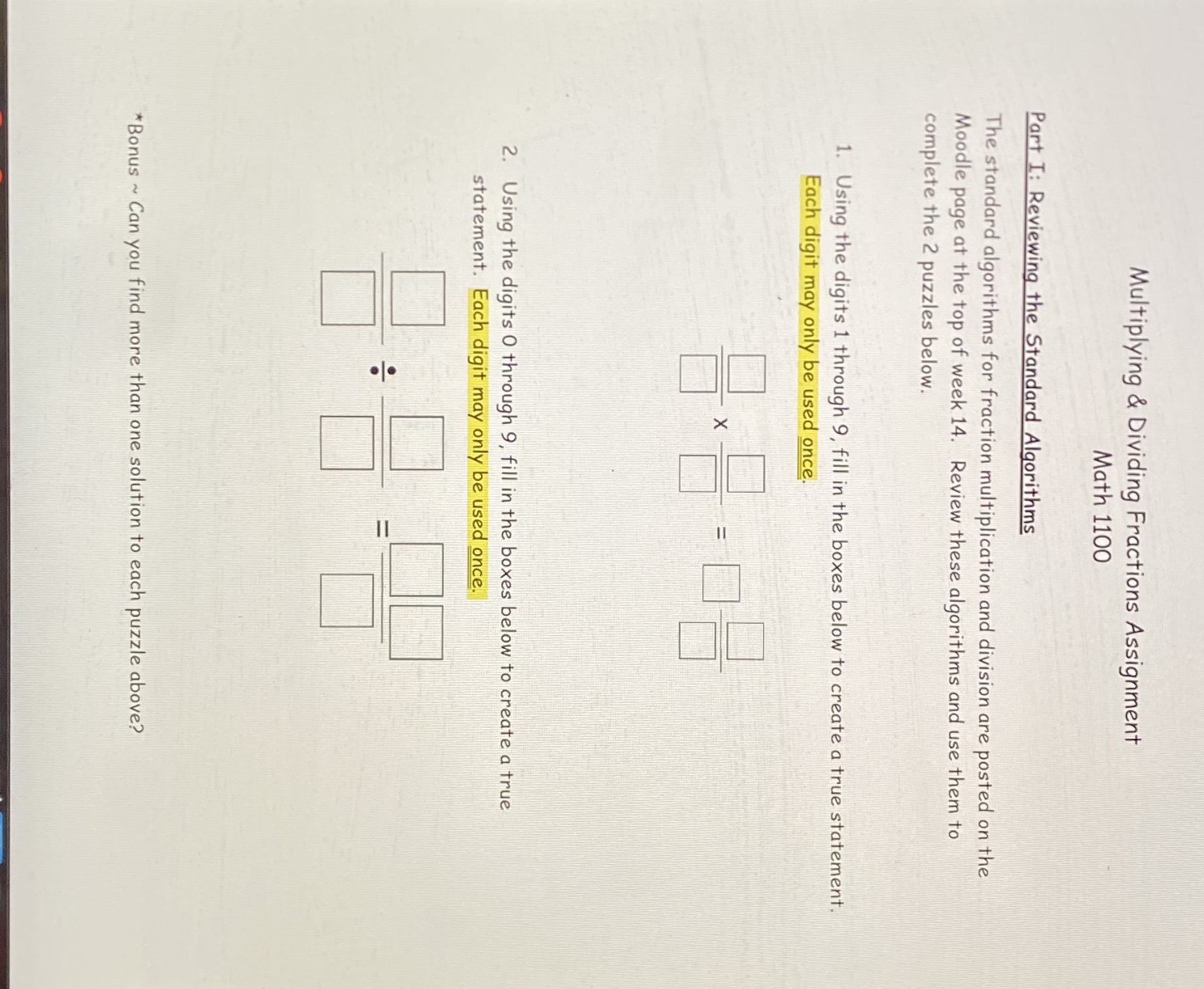 Solved Multiplying & Dividing Fractions AssignmentMath | Chegg.com