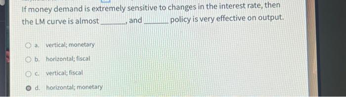 Solved If money demand is extremely sensitive to changes in | Chegg.com
