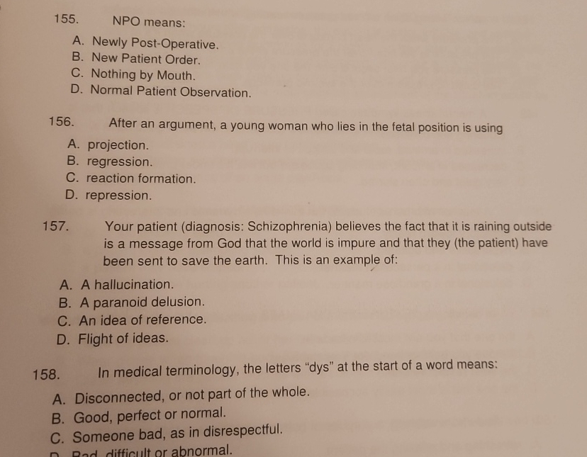 Solved NPO means:A. ﻿Newly Post-Operative.B. ﻿New Patient | Chegg.com