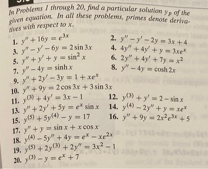 Solved In Problems 1 through 20, find a particular solution | Chegg.com