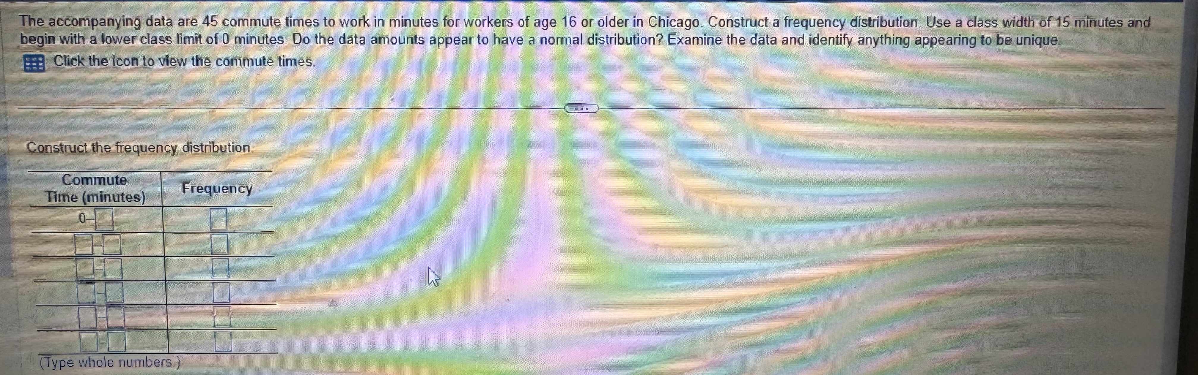 The accompanying data are 45 ﻿commute times to work | Chegg.com